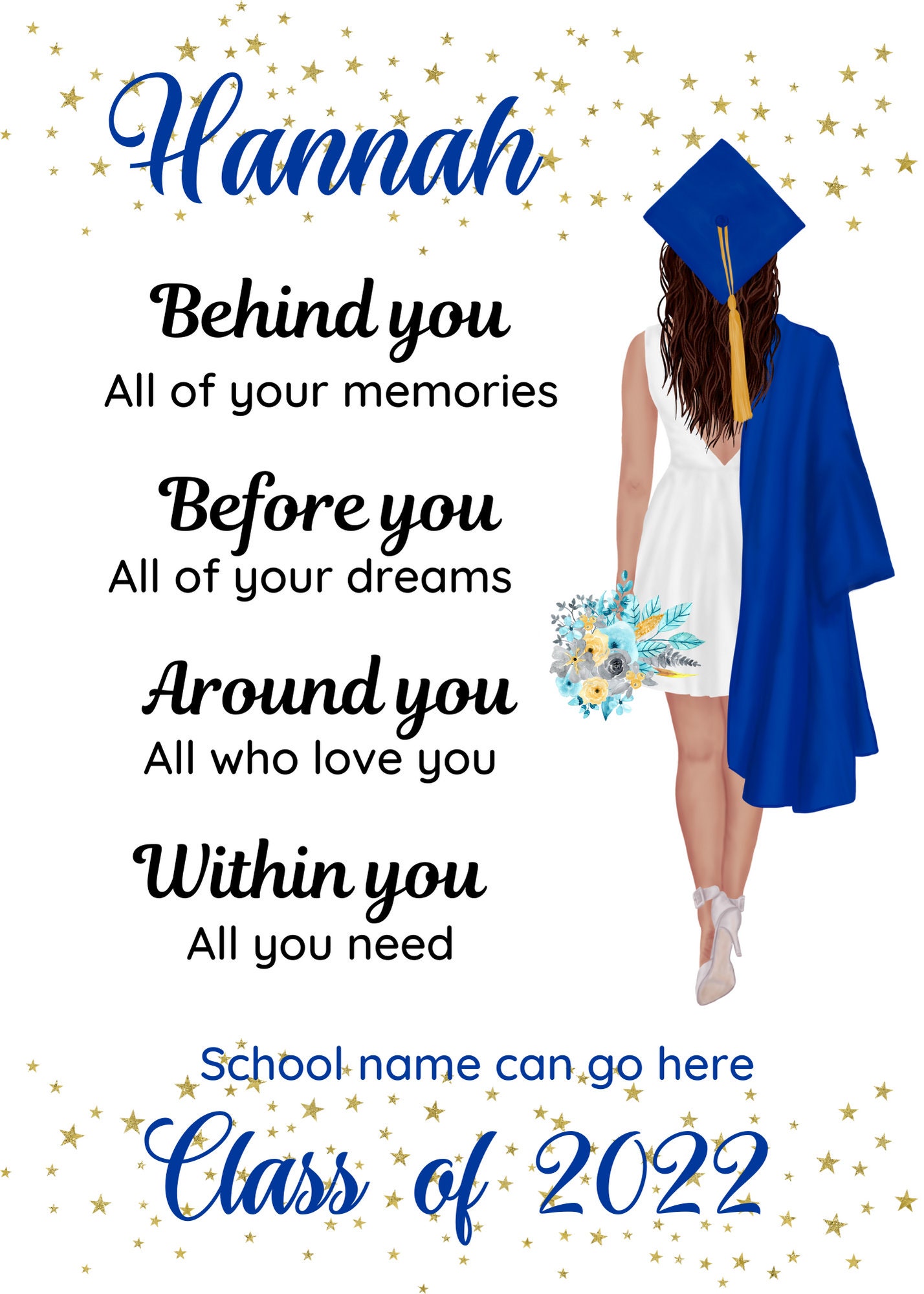GRADUATION Girl Card Customizable DIGITAL FILE High School College 8th ...