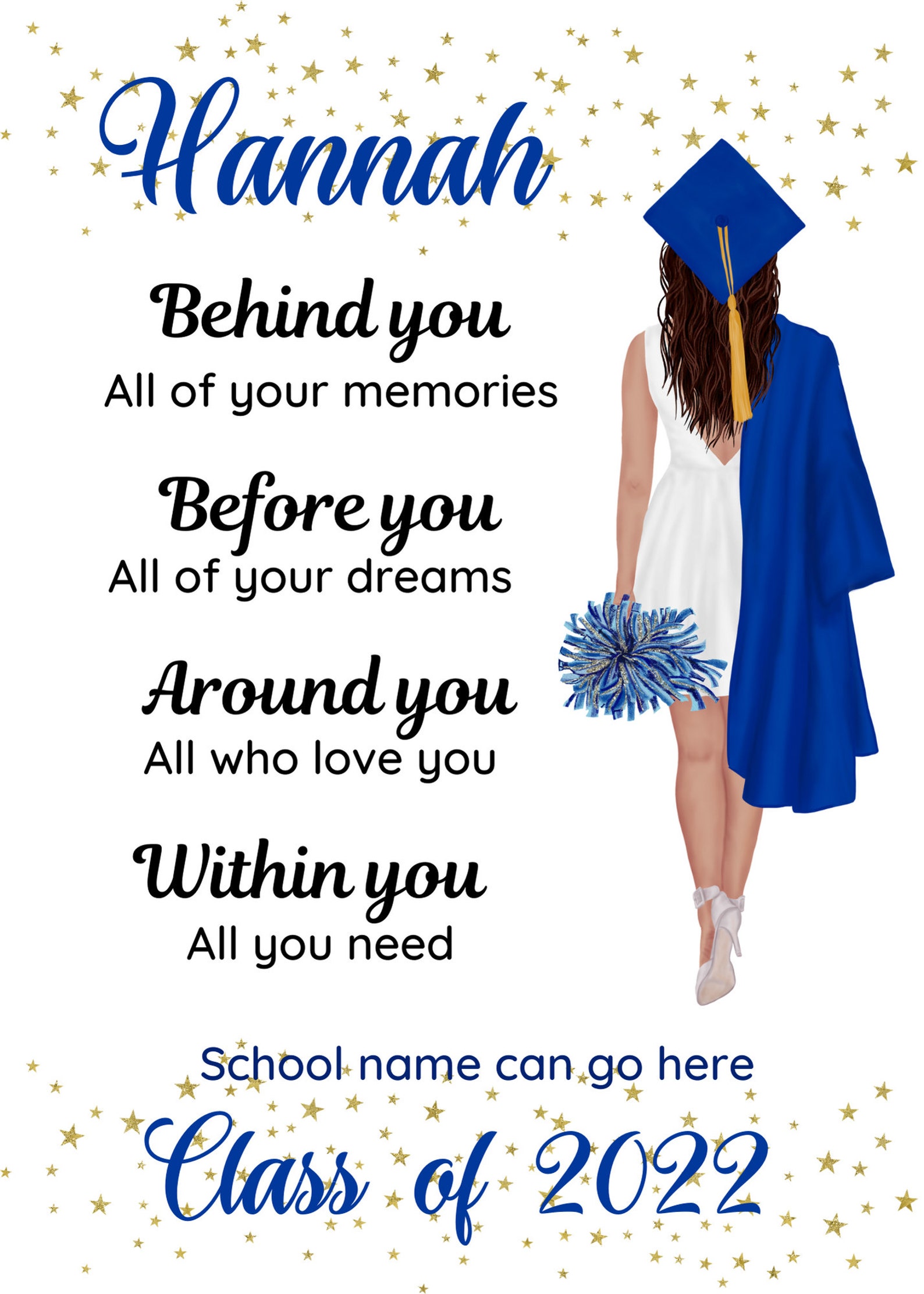 GRADUATION Girl Card Customizable DIGITAL FILE High School College 8th ...