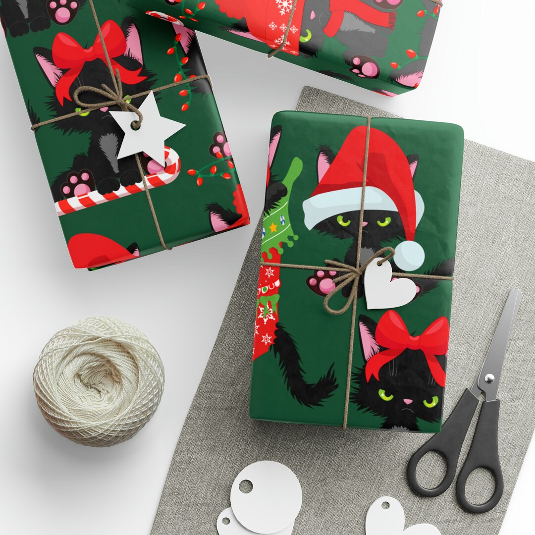 Angry Cat Christmas Wrapping Paper Rolls Cute Grumpy Kitty Xmas - Etsy