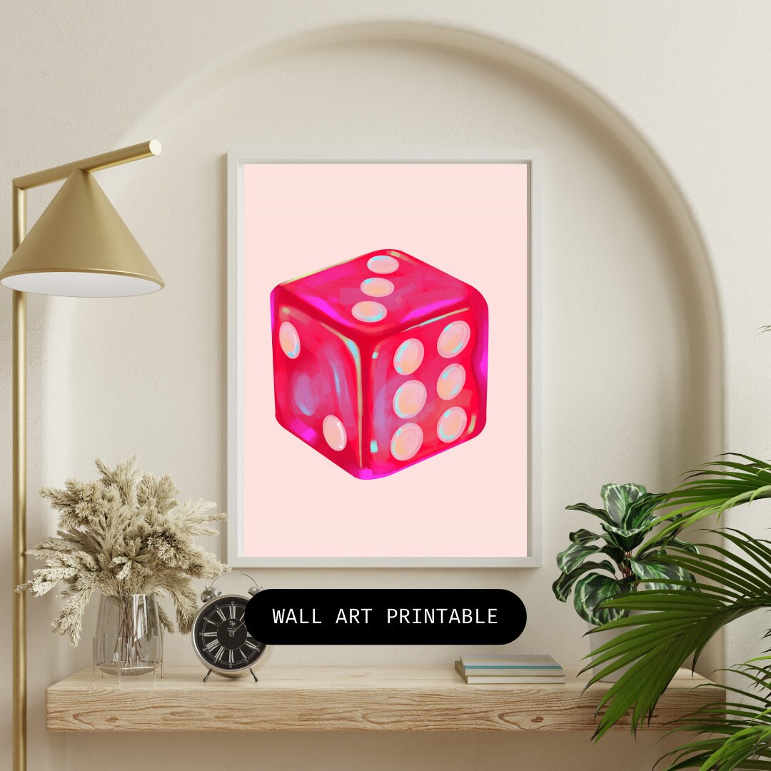 Dice Trendy Wall Art Printable Poster Girly Aesthetic Pink Room Decor ...