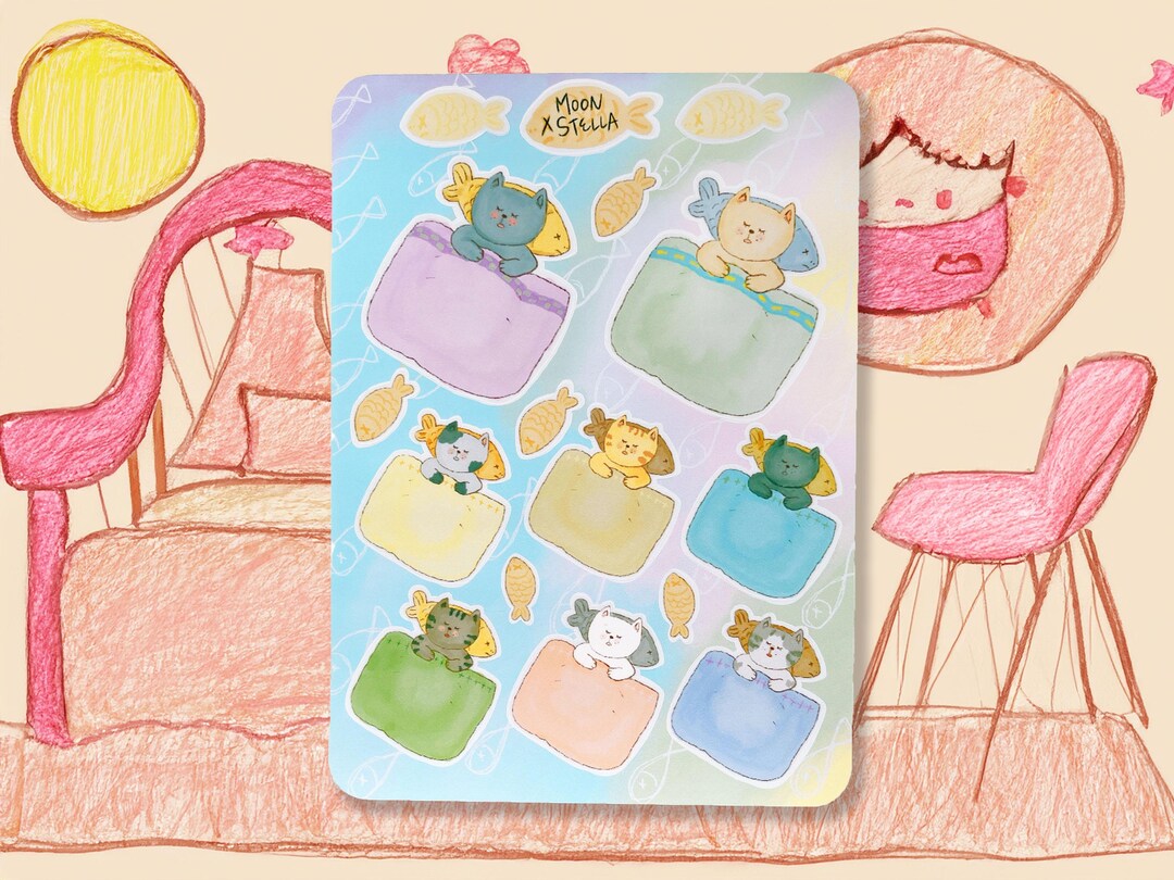 Cat Nap Sticker Sheet - Cute Kitty Labels for Journaling and More! - Etsy