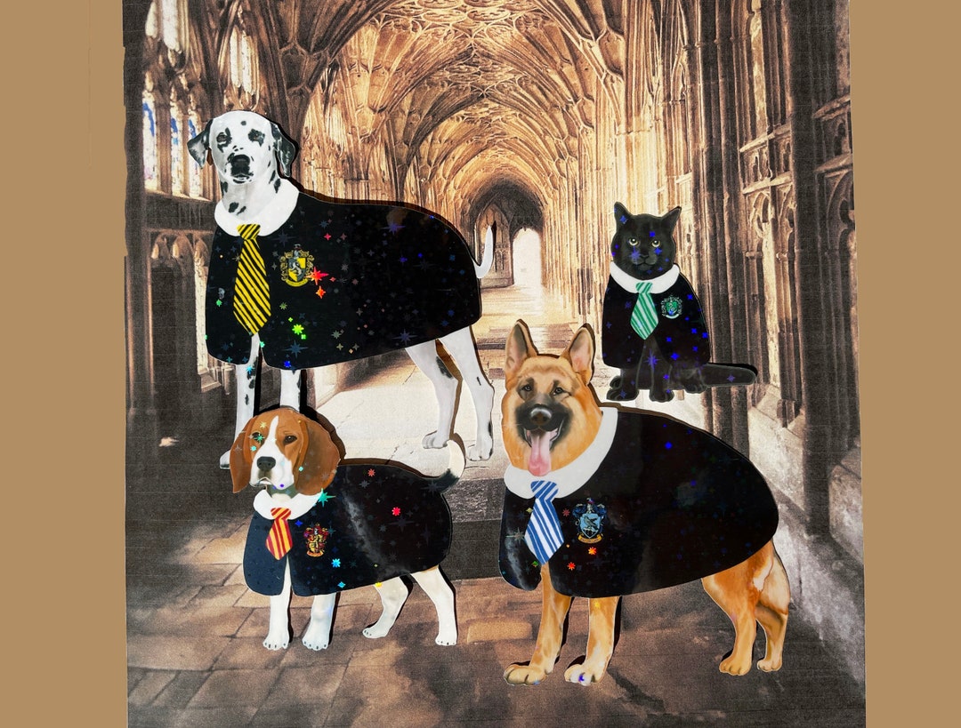 Pup & Cat Wizard Crew Sticker - Sorcerer Costume Cat and Puppies Single ...