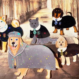 Pup & Cat Wizard Crew Sticker - Halloween Sorcerer Costume Cat and ...