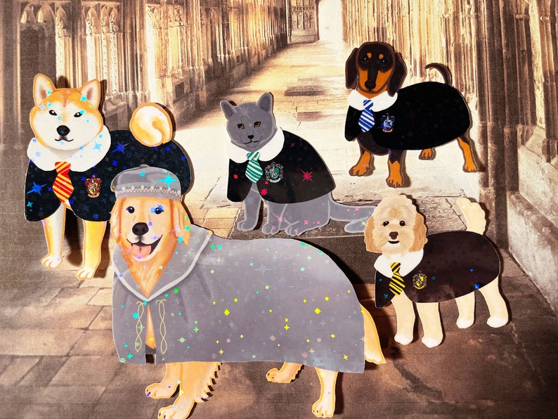 Pup & Cat Wizard Crew Sticker - Halloween Sorcerer Costume Cat and ...