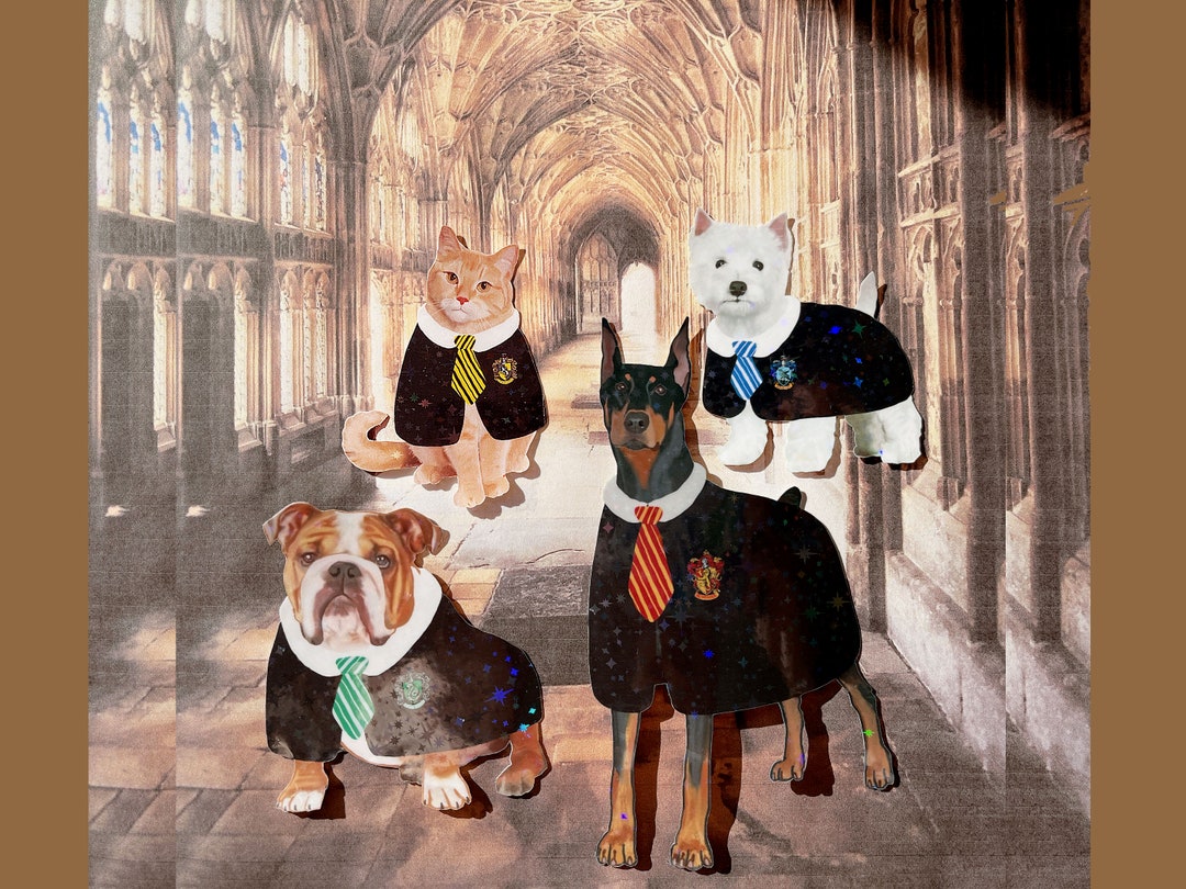 Pup & Cat Wizard Crew Sticker - Sorcerer Costume Cat and Puppies Single ...