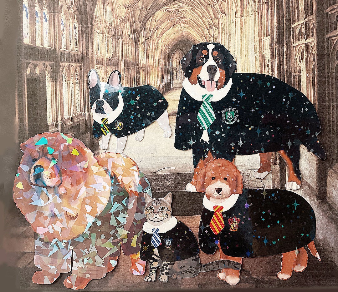 Pup & Cat Wizard Crew Sticker - Sorcerer Costume Cat and Puppies Single ...