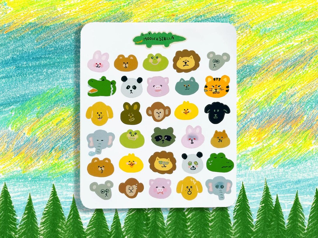 Fun & Expressive Animal Emoji Sticker Sheet - Cute Animal Faces for Planners, Laptops, Journals ...