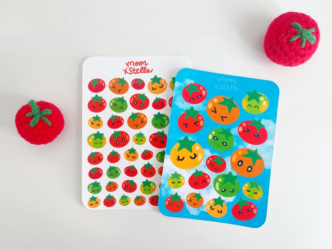 Cute Colorful Tomato Sticker Sheet - Weatherproof Matte Finish - Two ...