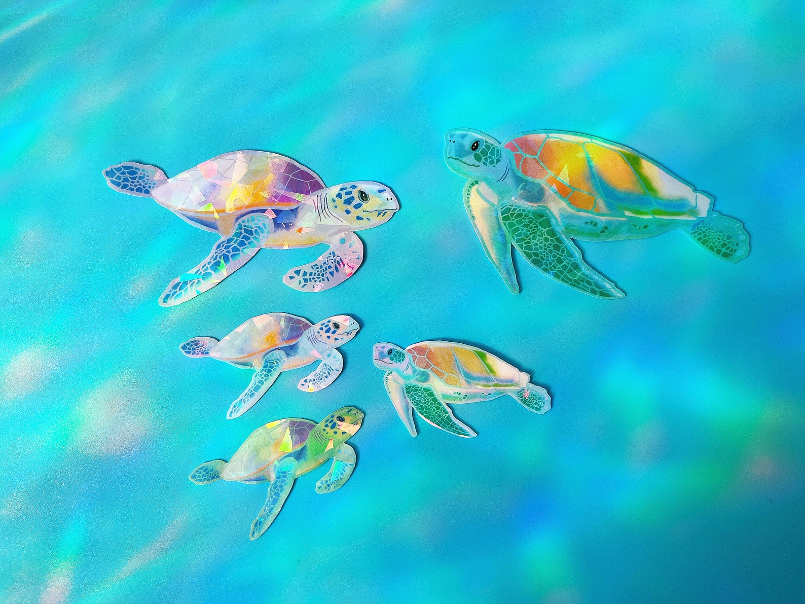 Sea Turtle Family Stickers 5pcs Waterproof Holographic - Etsy