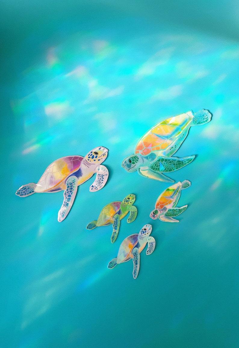 Sea Turtle Family Stickers 5pcs Waterproof Holographic - Etsy