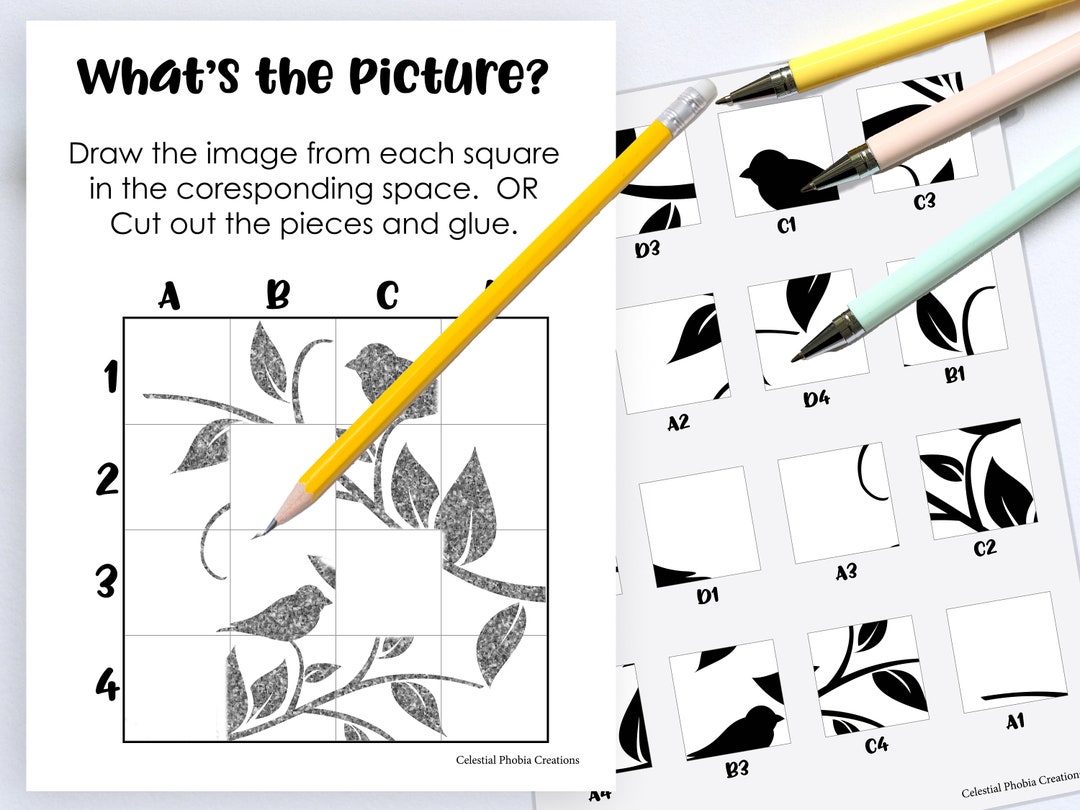 Picture Puzzles - Fun for All Ages. Practice Drawing by Grid, Cut and ...