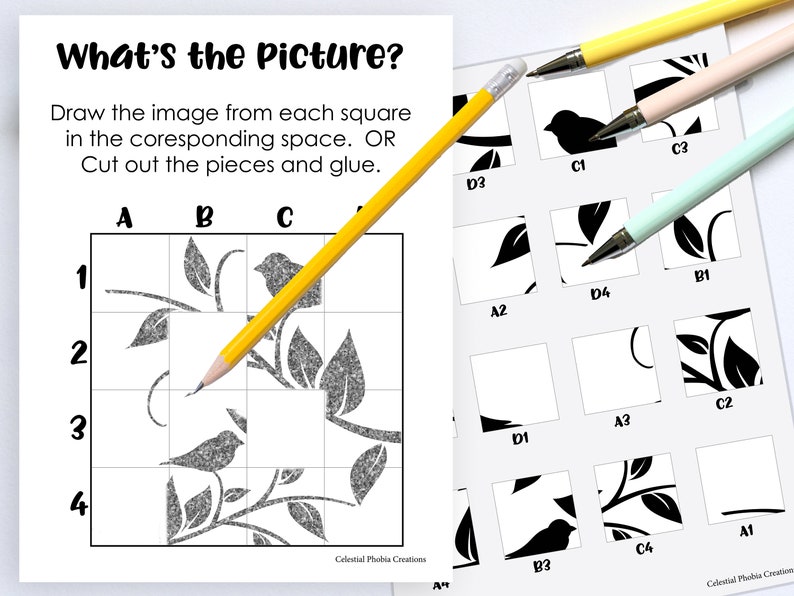 Picture Puzzles - Fun for All Ages. Practice Drawing by Grid, Cut and ...