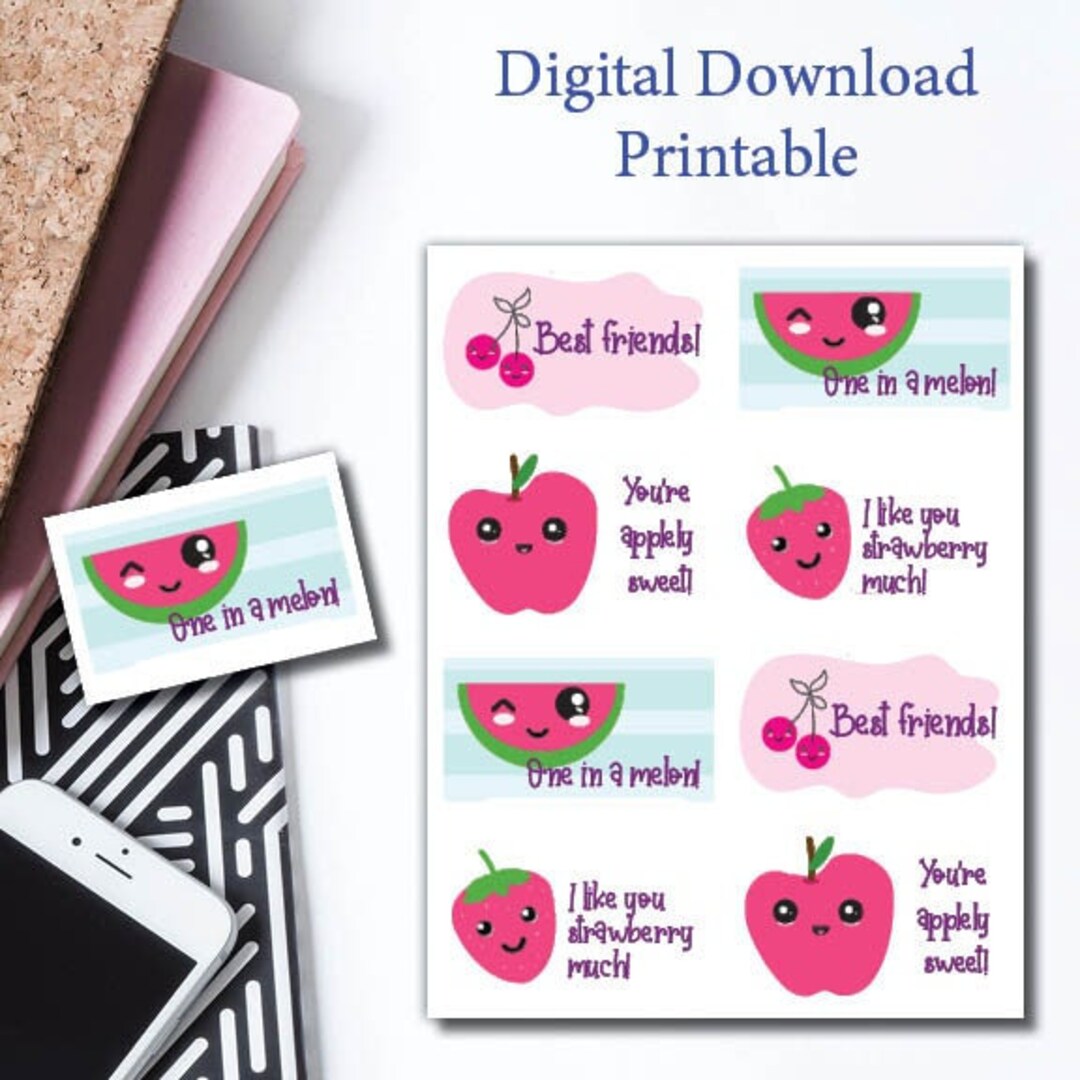 Kawaii Fruit Valentines Day Cards for School, Last Minute Save for ...