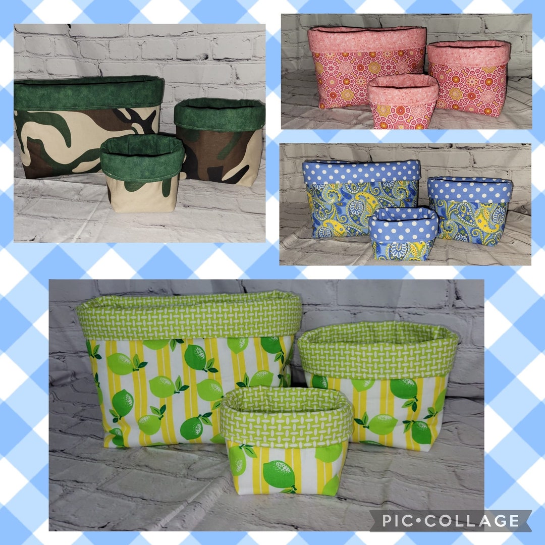 Set of 3 Small Medium and Large Handcrafted Fabric Baskets in a Variety ...