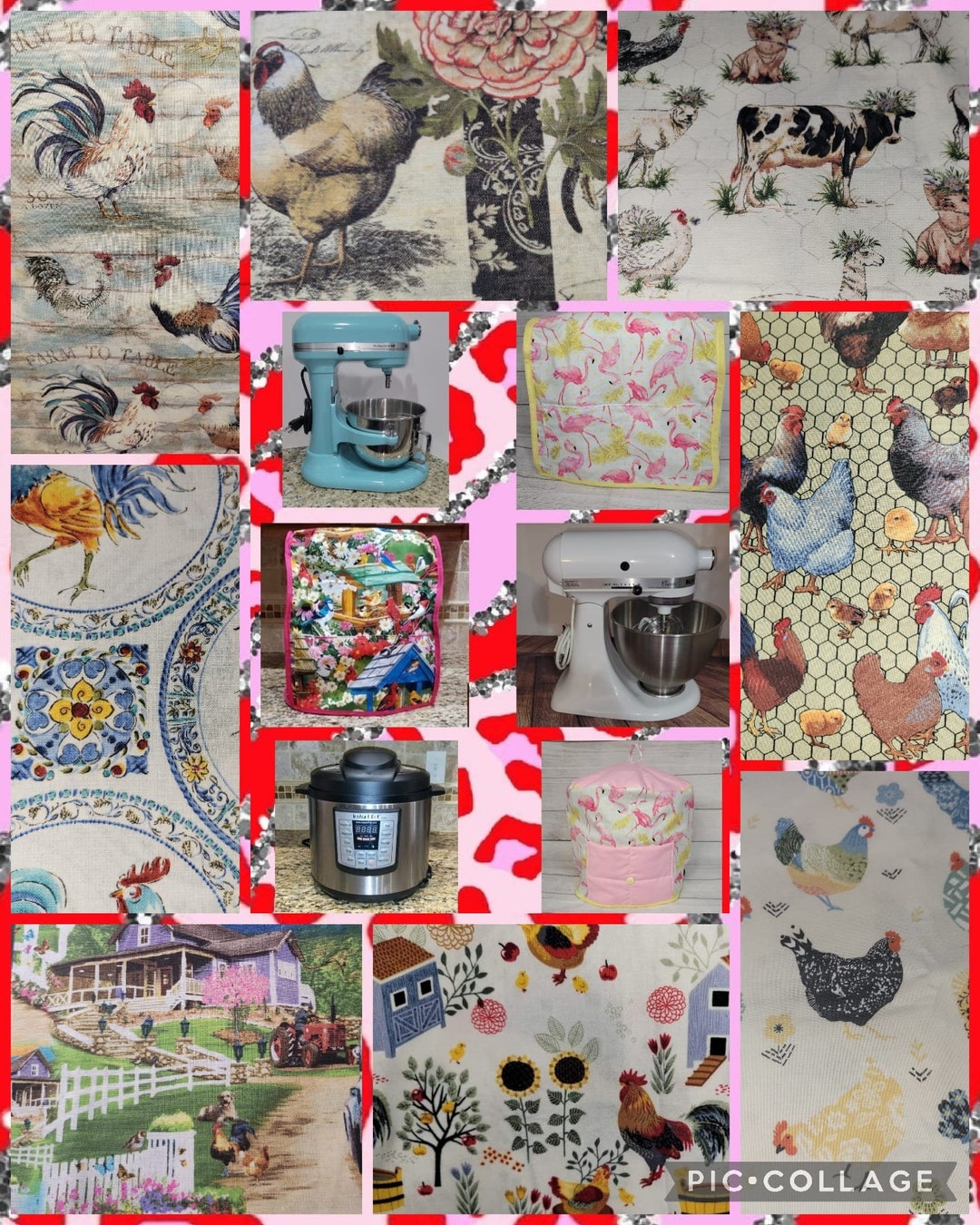 Farm Chicken Rooster Hen Inspired Dust Covers for Kitchenaid Mixers in ...