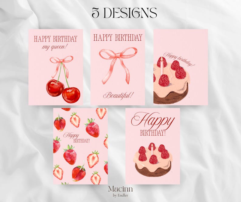 Pink Girly Birthday Card Set: Editable Canva Template (5x7 Digital ...