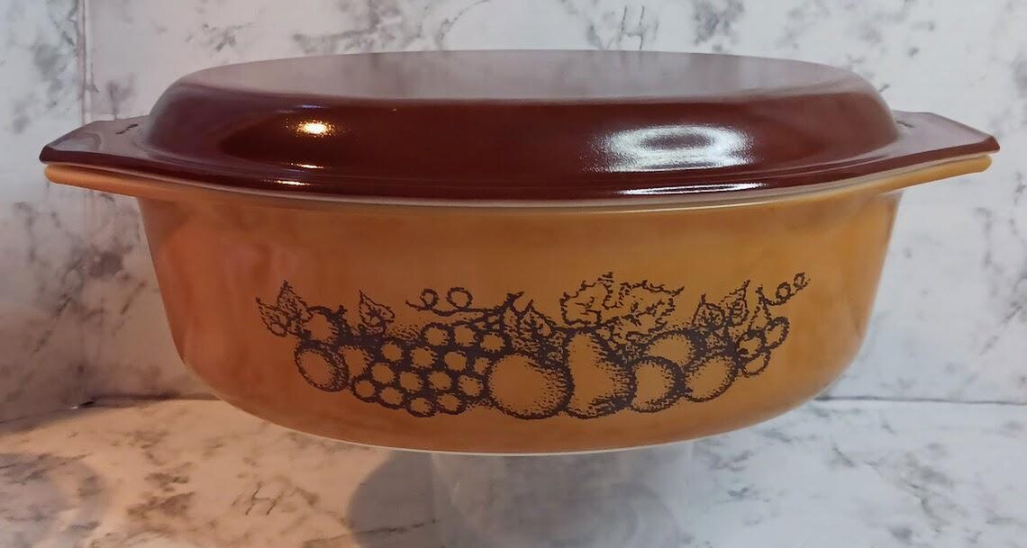 Vintage Pyrex Old Orchard 045 Oval Baker Casserole Dish 2 1/2 QT - Etsy