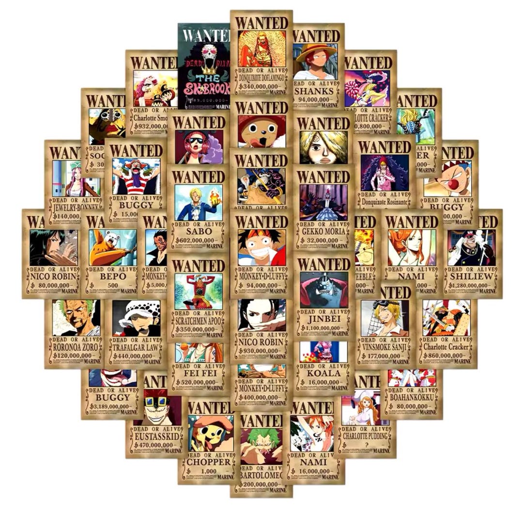 One Piece Wanted Poster Stickers 56PCS Anime Decals for Skateboards ...