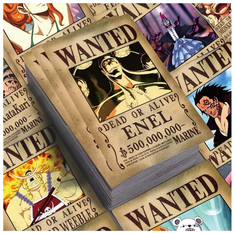 One Piece Wanted Poster Stickers 56PCS Anime Decals for Skateboards ...