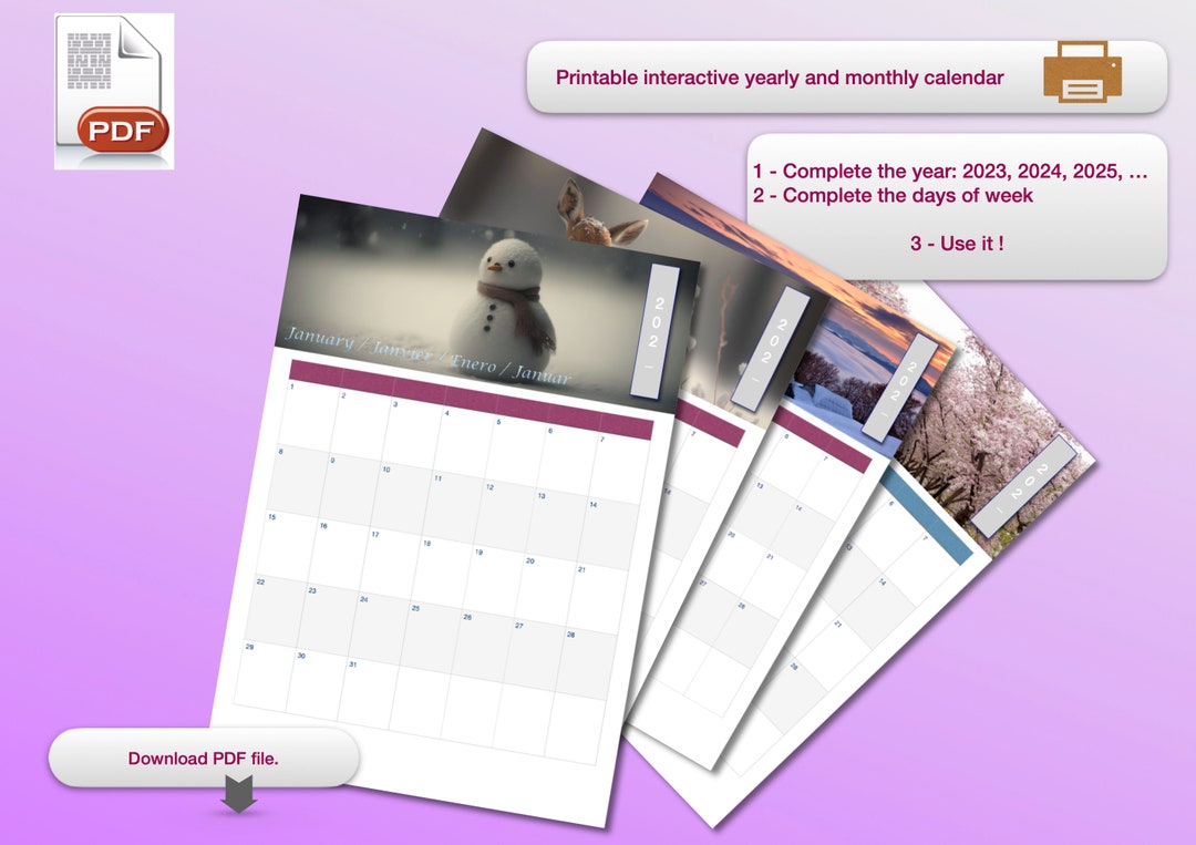 12 Month Customizable PDF Calendar Print as Many as You - Etsy