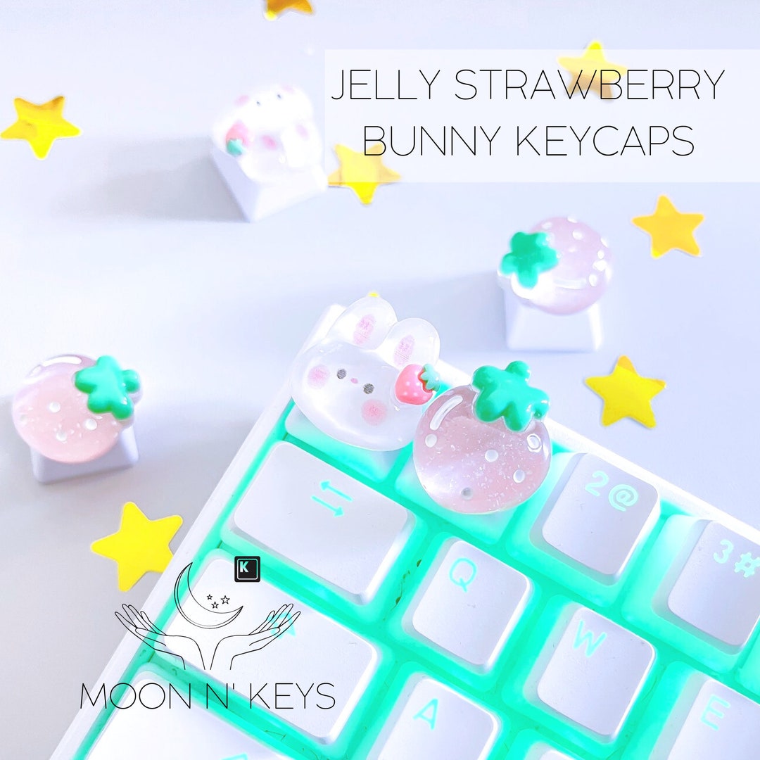 ARTISAN Strawberry Bunny Keycap | Pink | Green | Transparent | Cute ...