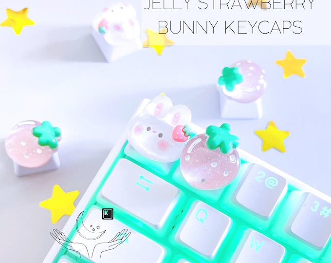 ARTISAN Strawberry Bunny Keycap Pink Green Transparent Cute Kawaii ...