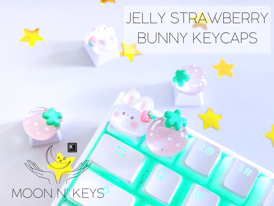 ARTISAN Strawberry Bunny Keycap Pink Green Transparent - Etsy
