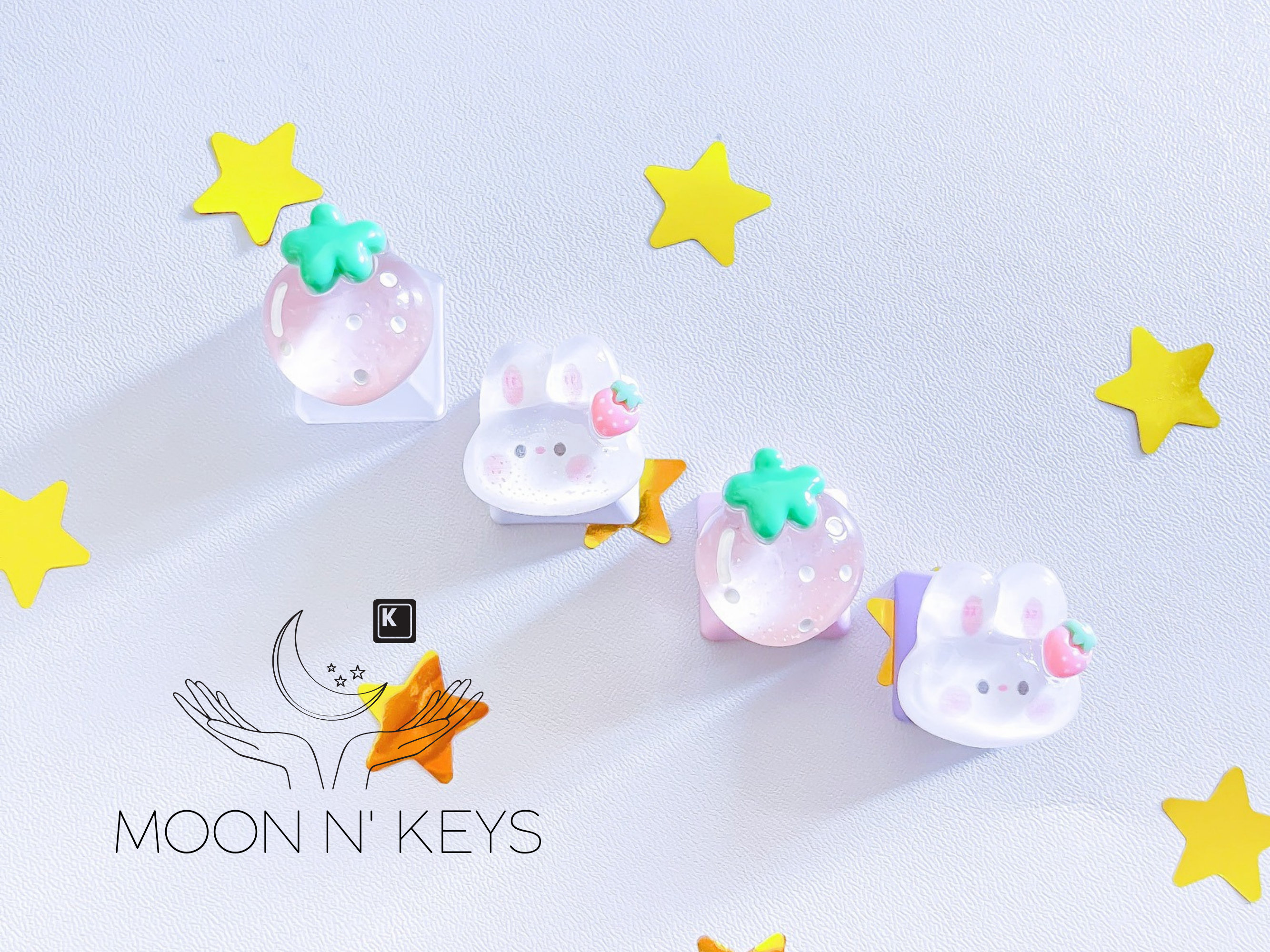 ARTISAN Strawberry Bunny Keycap Pink Green Transparent - Etsy