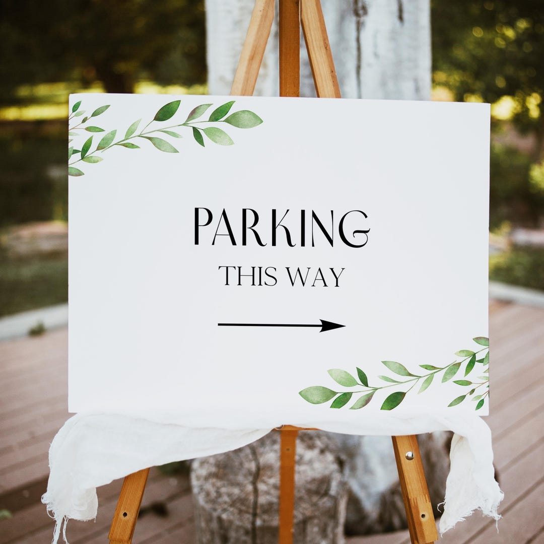 Greenery Wedding Parking Sign, Arrow Parking Sign Template, Editable ...