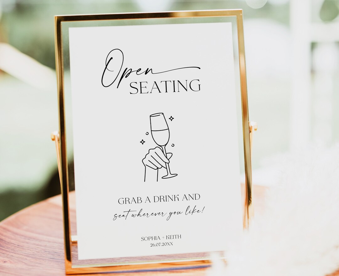Open Seating Sign, Modern Sit Anywhere Wedding Sign, Minimalist No ...