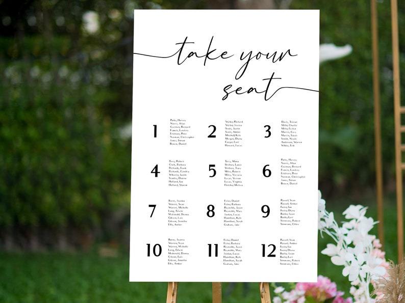 Wedding Seating Chart Template, Seating Chart Sign, Printable Seating ...