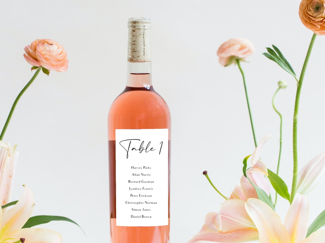 Seating Chart Wine Label, Modern Minimal Seating Chart Idea, Editable ...