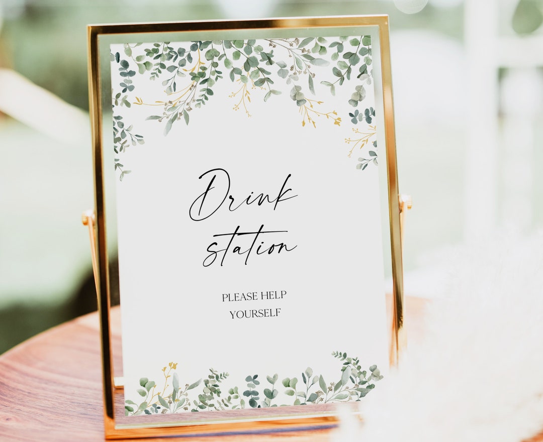 Drink Station Sign Template, Hydration Station Wedding Sign, Eucalyptus ...