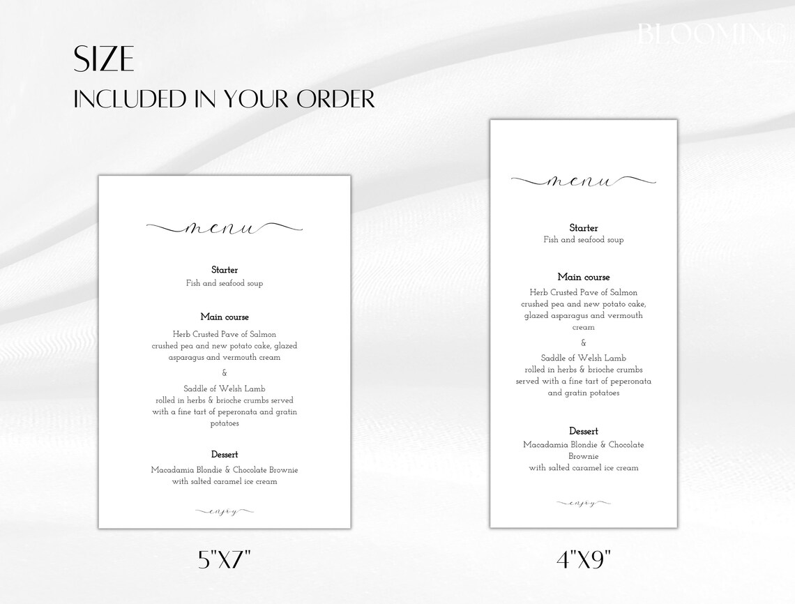 Minimalistic Wedding Menu With Calligraphy DIY Menu Card - Etsy