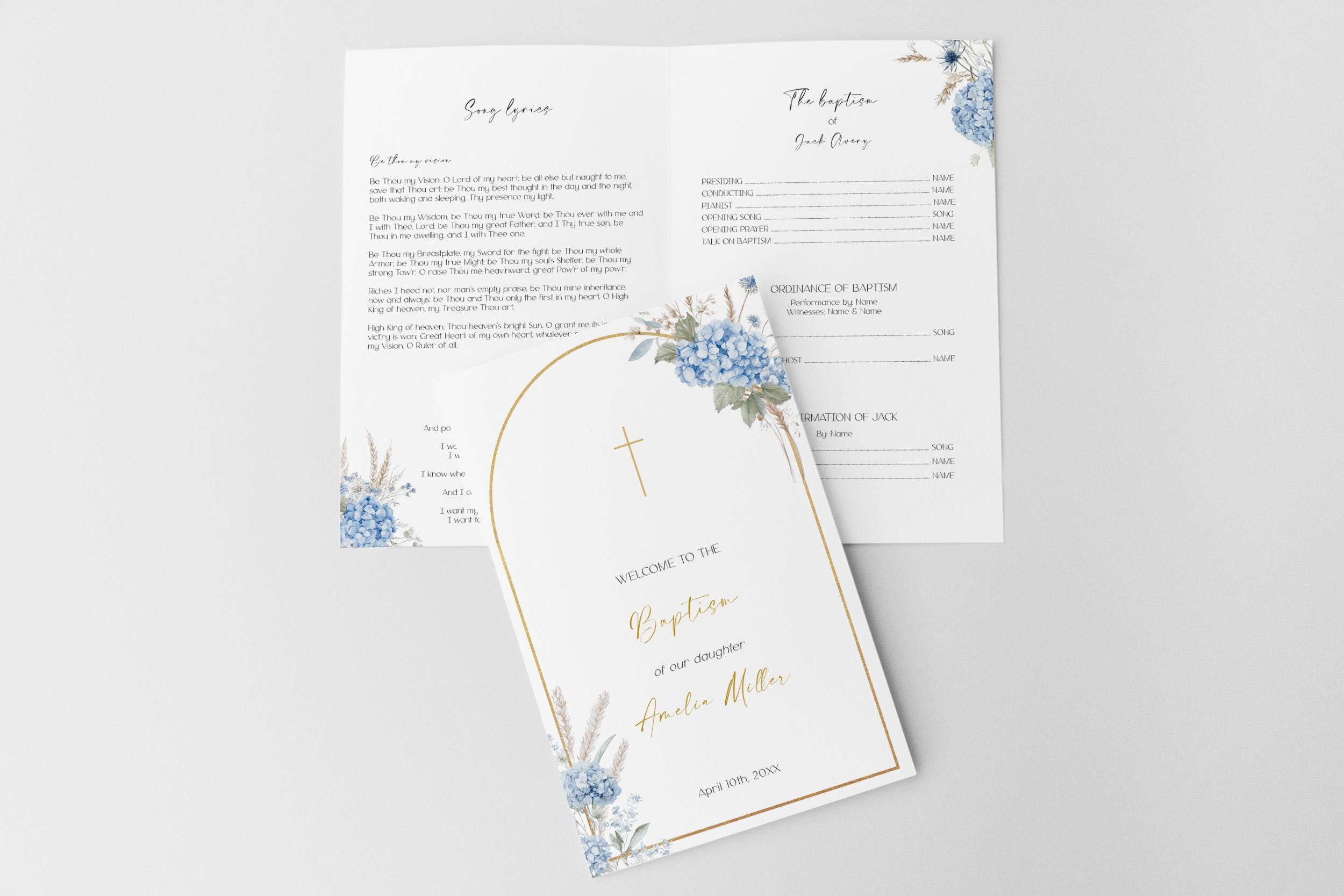 Floral Blue Baptism Program Template, Minimalist Baptism Timeline ...