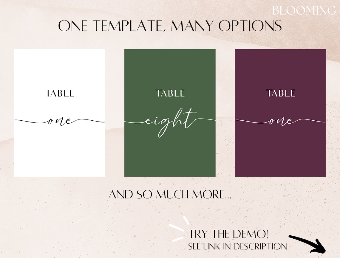 Table Number Template, Table Numbers Card Calligraphy, Wedding Table ...