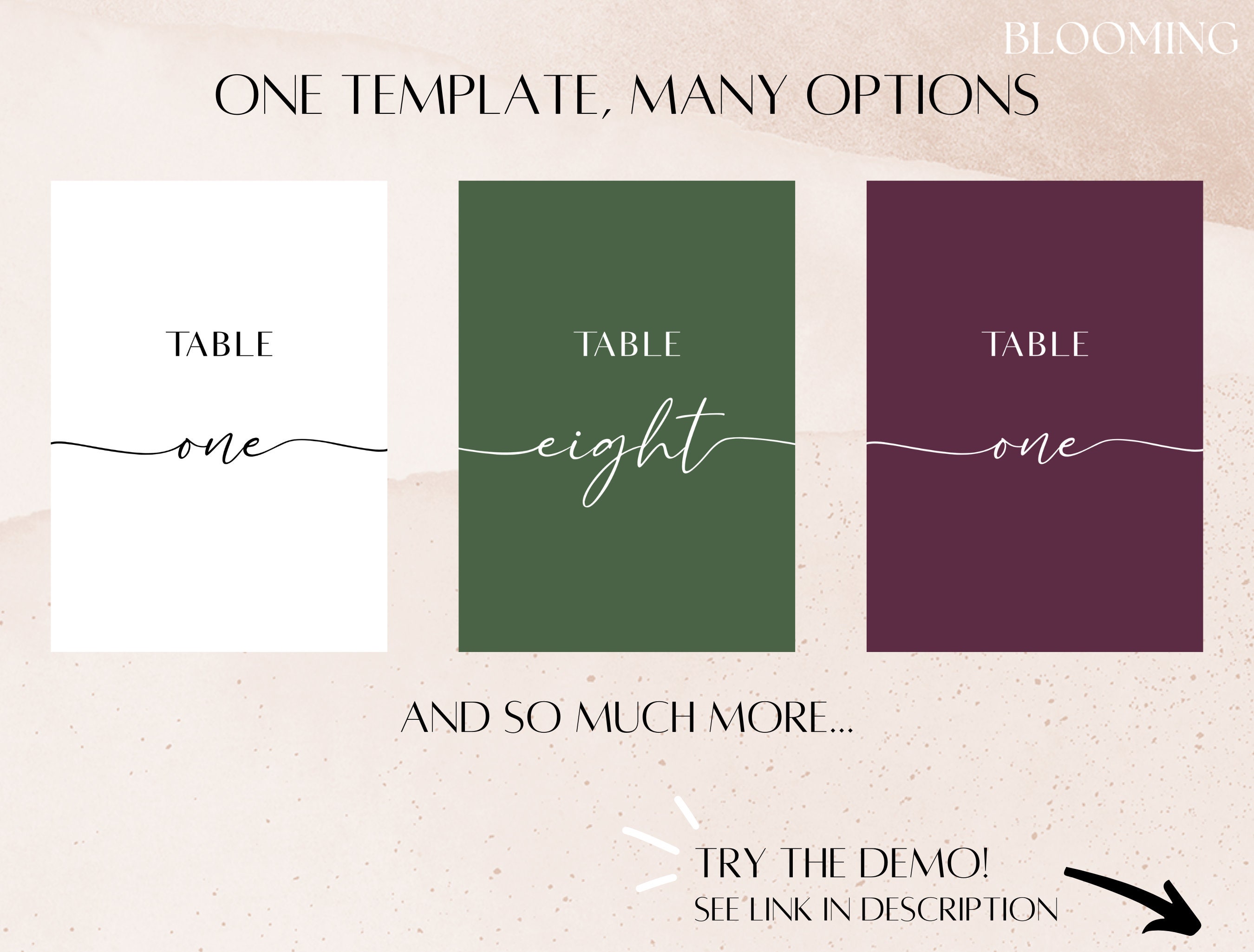 Table Number Template, Table Numbers Card Calligraphy, Wedding Table ...
