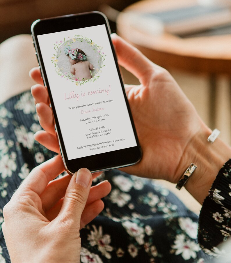 Baby Shower Digital Invitation With Photo Template, Editable Floral ...
