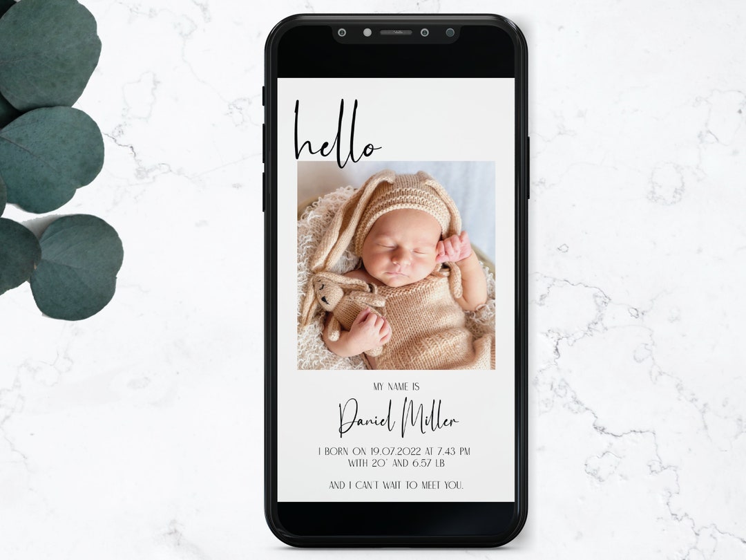 Electronic Birth Announcement, Template With Photo, Digital Download ...