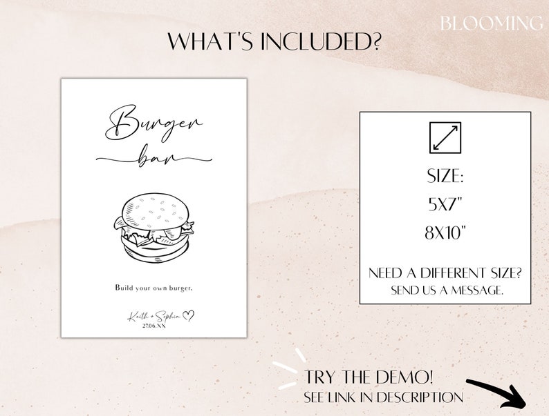 Burger Bar Sign Template, Wedding Food Signs Editable, Hamburger ...