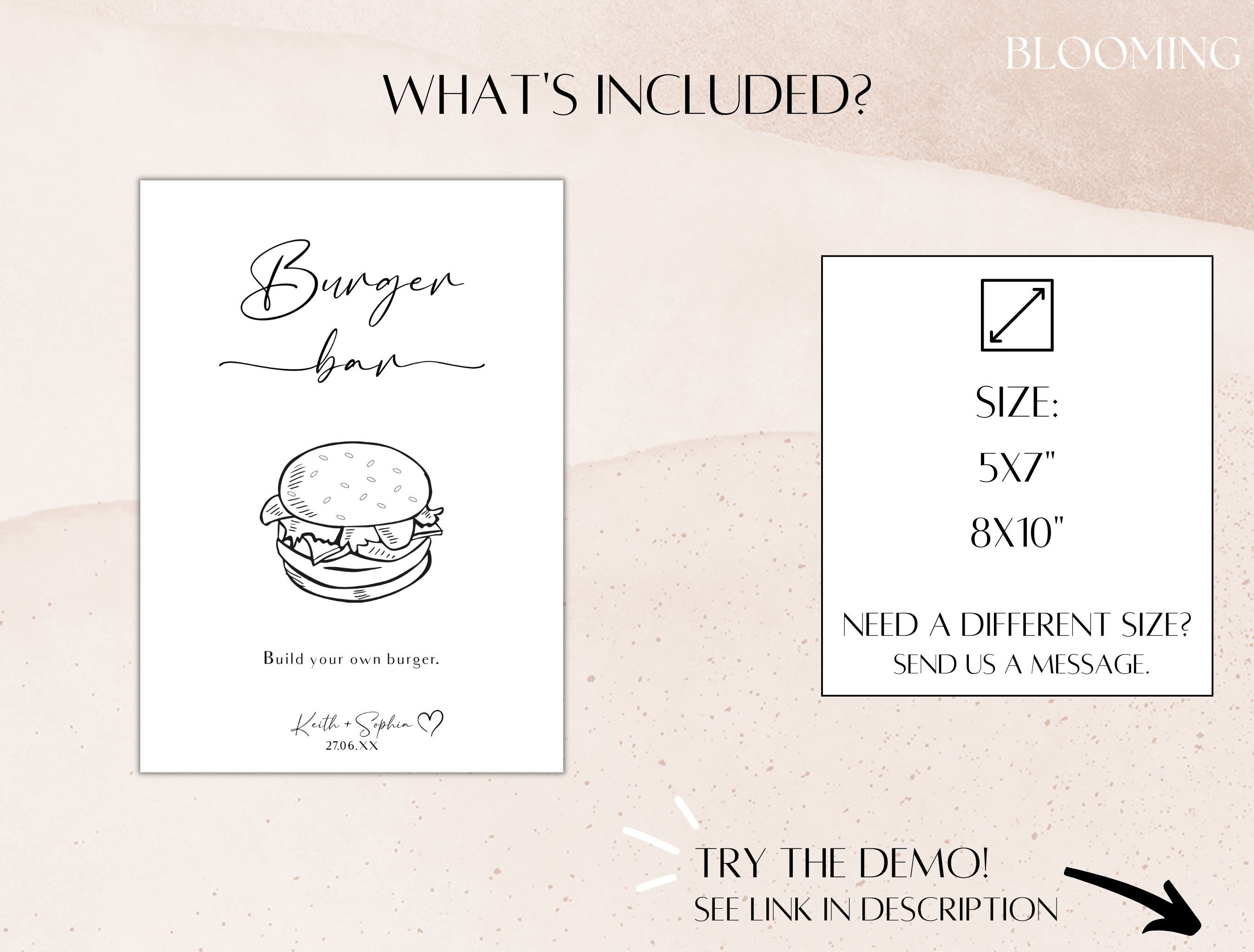 Burger Bar Sign Template, Wedding Food Signs Editable, Hamburger ...