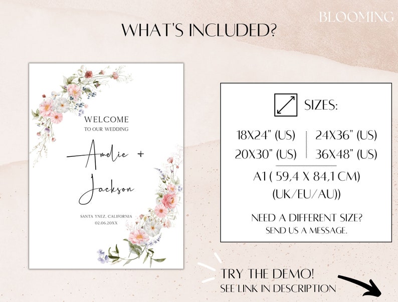 Wildflower Wedding Welcome Sign, Minimalist Welcome Reception Sign ...