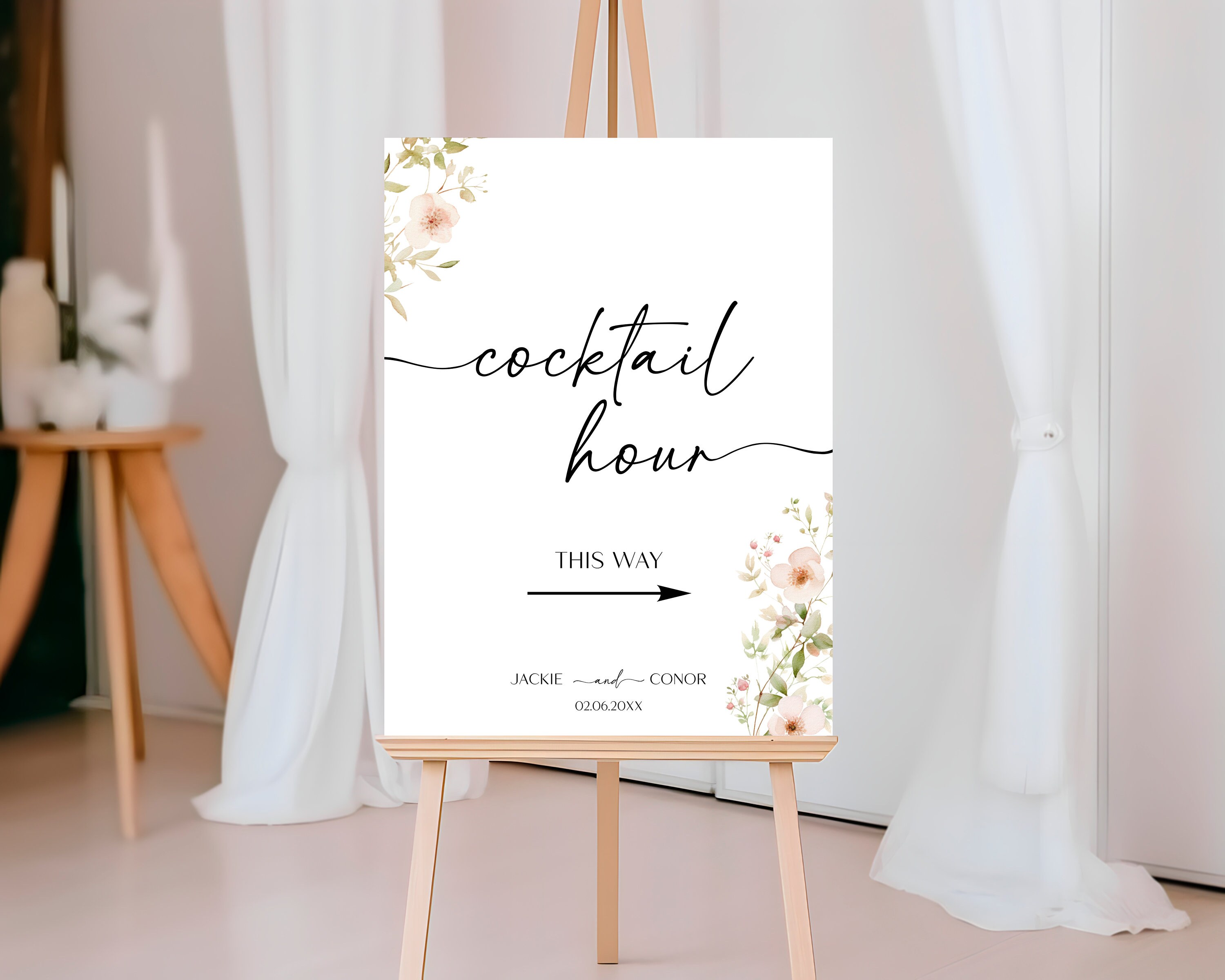Cocktail Hour Sign Template, Floral Direction Arrow Sign, Sign for ...