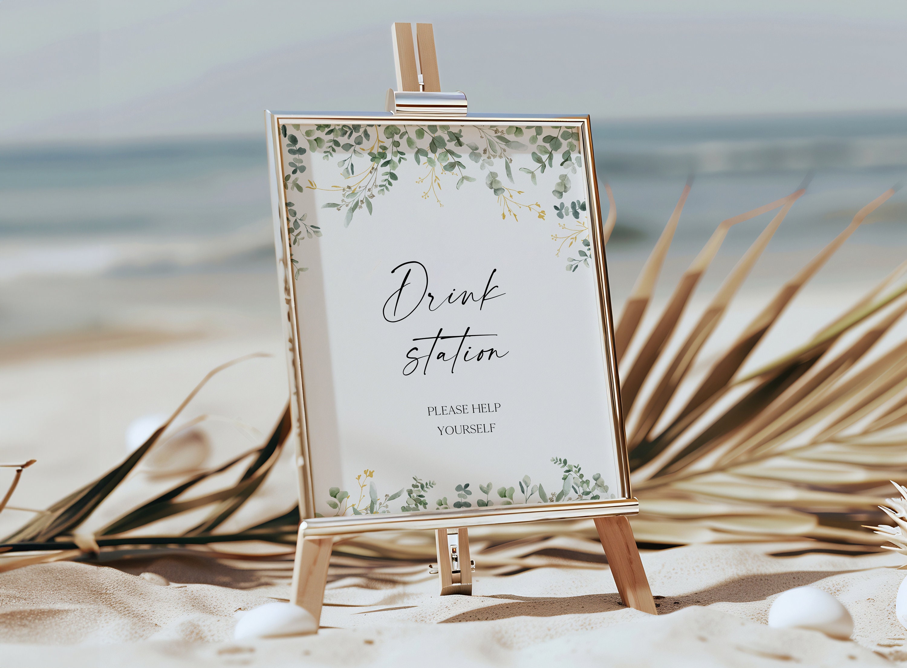 Drink Station Sign Template, Hydration Station Wedding Sign, Eucalyptus ...