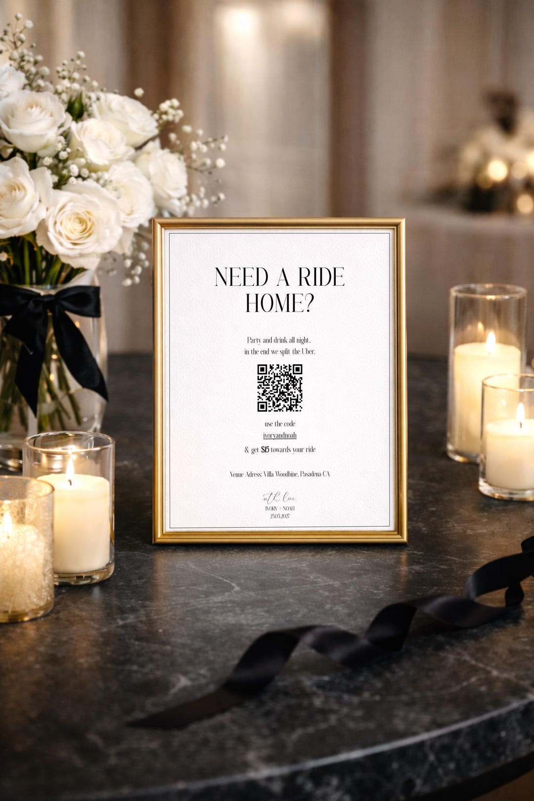 Need A Ride Home Sign Template, Uber Sign Promo Code, Editable Wedding ...