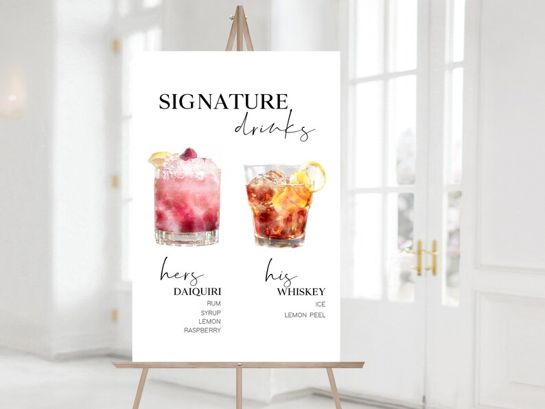 SERENE Signature Drink Sign for Wedding, His and Hers Drinks Sign ...
