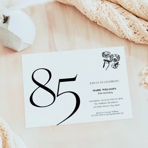85th Birthday Invitation Template, Modern 85th Invitations, Editable ...