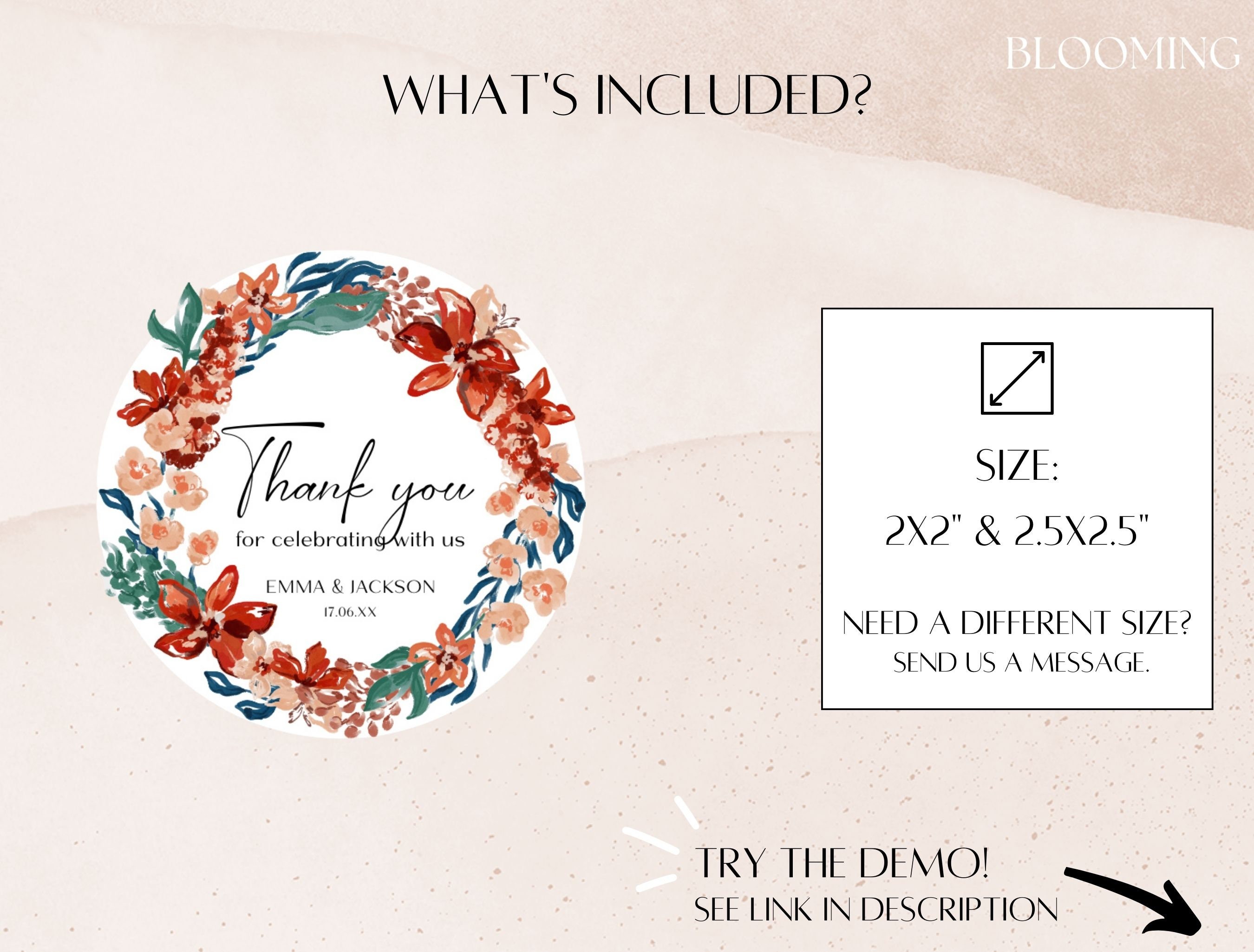 Editable Round Tags, Instant Download, Boho Custom Round Tag, Bohemian ...