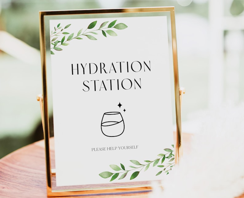 Greenery Hydration Station Wedding Sign, Printable Template Water ...