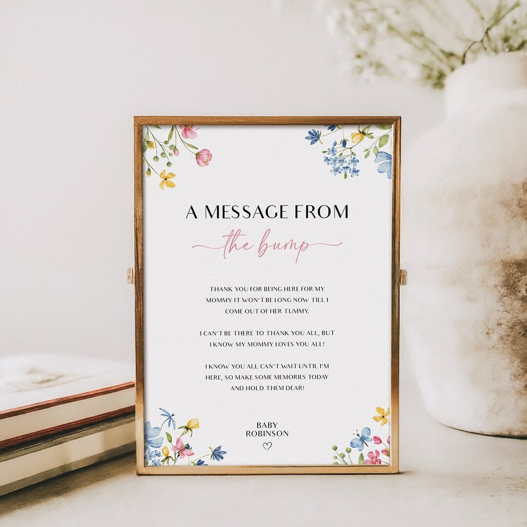 A Message From the Bump Template, Baby in Bloom Baby Shower Bump Sign ...